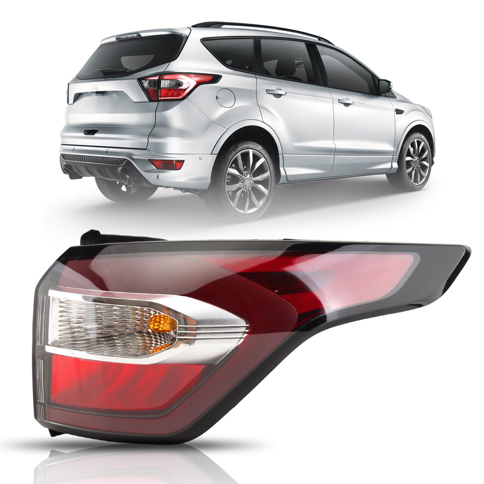MZORANGE Outer Tail Light Blub Brake Rear Lamp Stop Indicator Light For Ford Escape Kuga 2017 2018 2019 With side lights (Right Passenger Side)