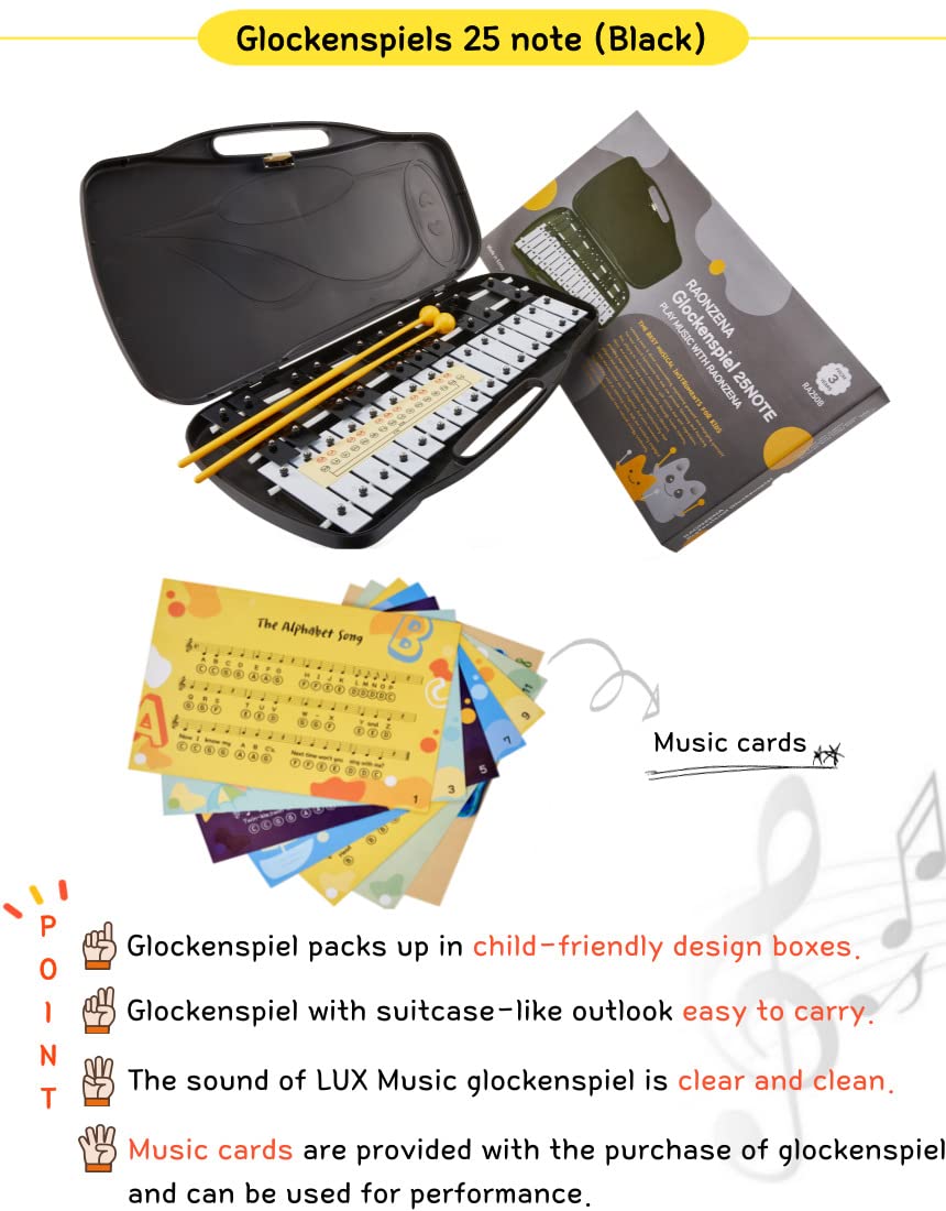 RAONZENA Professional Xylophone 25note, Glockenspiel,Xylophone for kids,Xylophone for gift,Glockenspiel that learns the basics of music (25note silver)