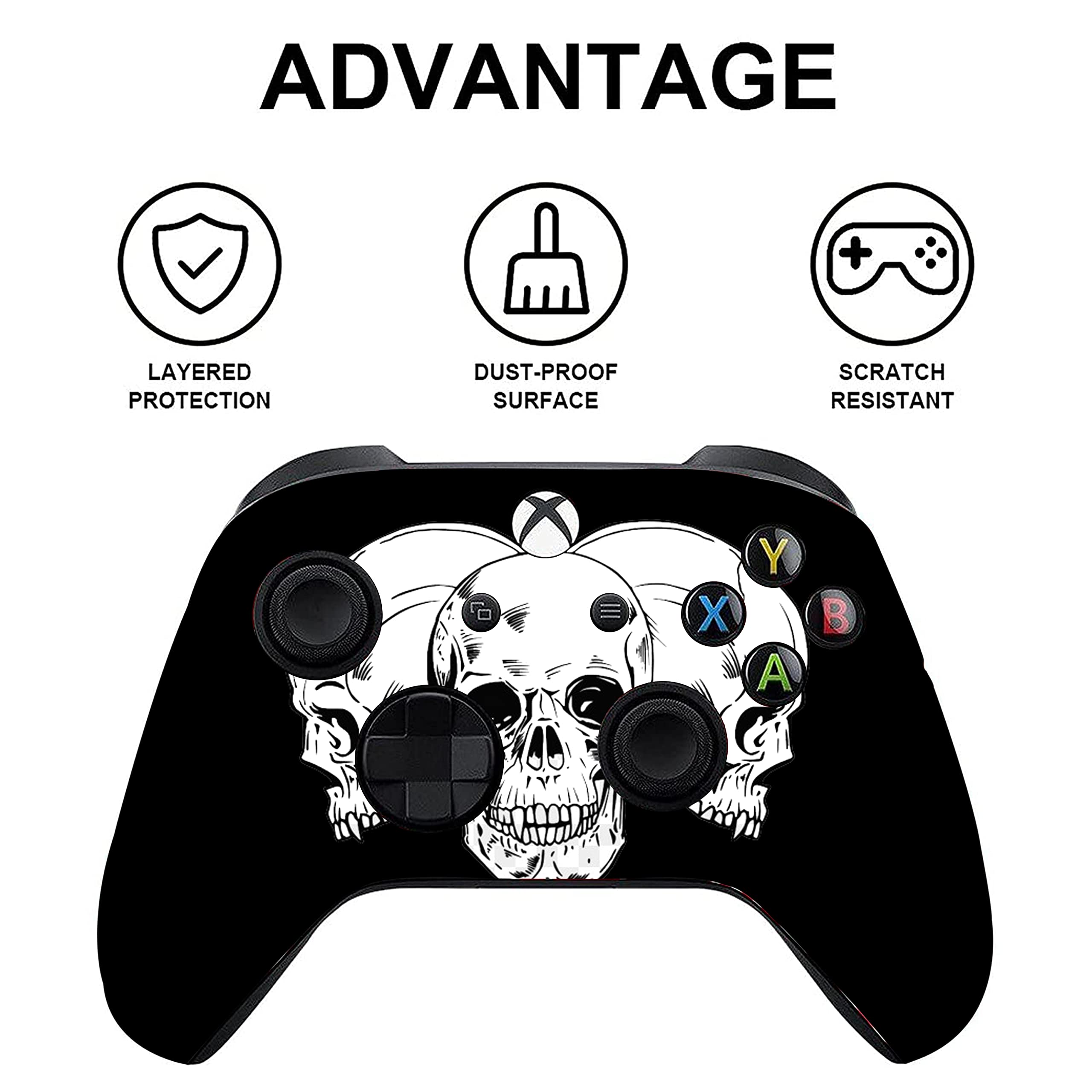 Skull X-Box Series X Skin Set，Cool Horror Protector Wrap Cover Protective Faceplate Full Set Compatible with X-Box Series X Console and Controller Skins