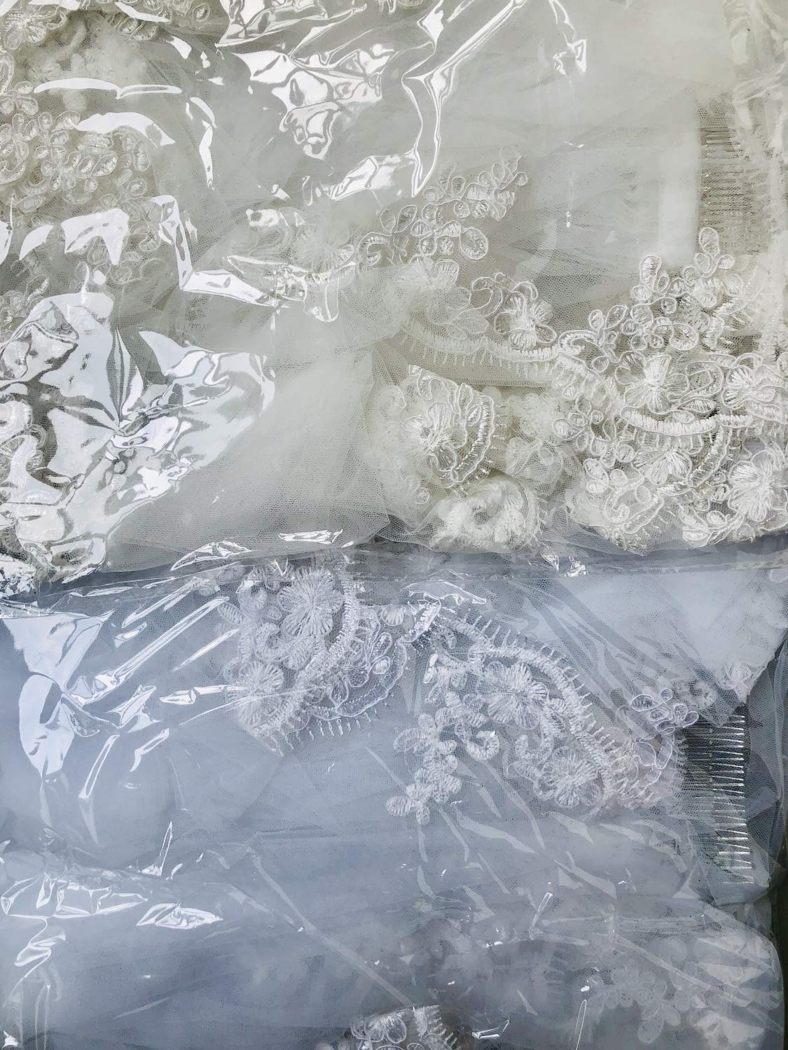 MisShow Women's Bridal Tulle Veils with Comb Lace Edge Wedding Veils for Bride,White