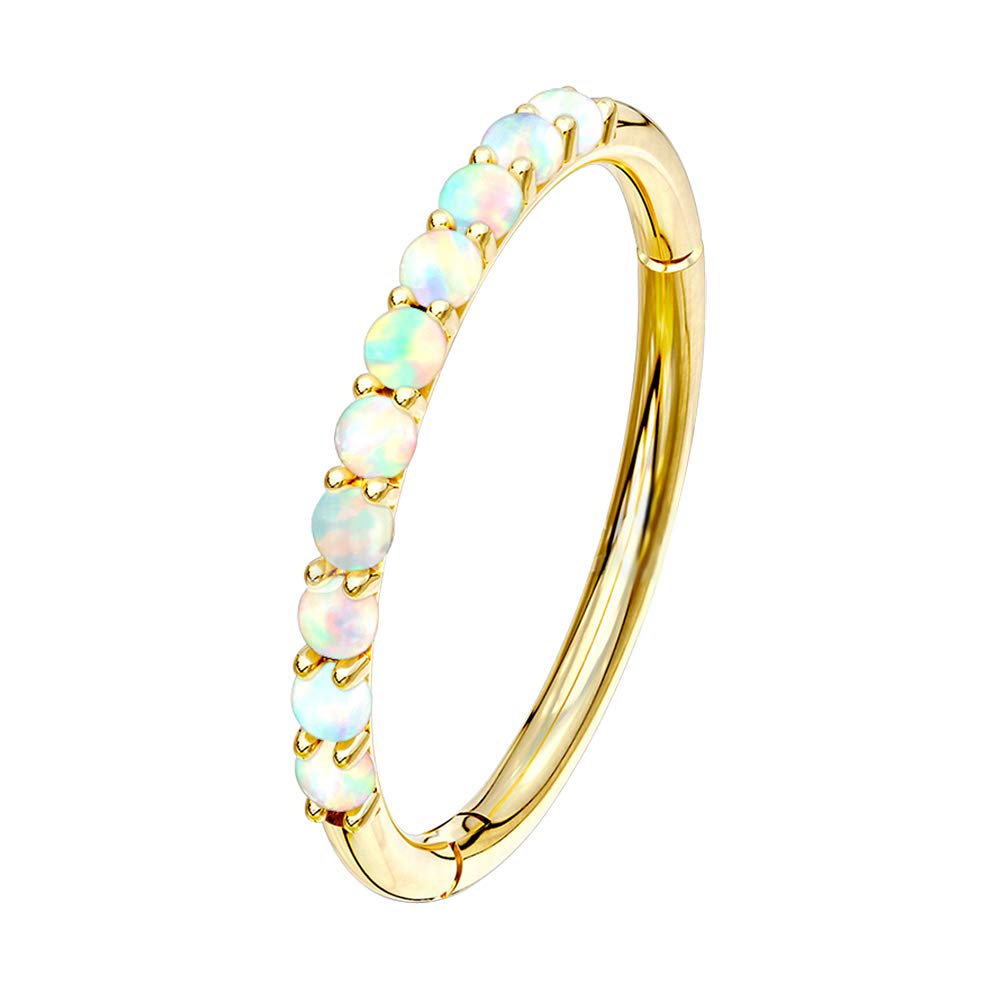 OUFER 14K Solid Gold Helix Tragus Earrings Opal Prong Set 16G Helix Inner Conch Tracking Nose Hoop