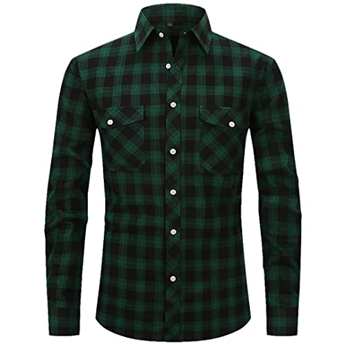 Men's Plaid Shirt Casual Street Stripe Textured Top M512-GN XL