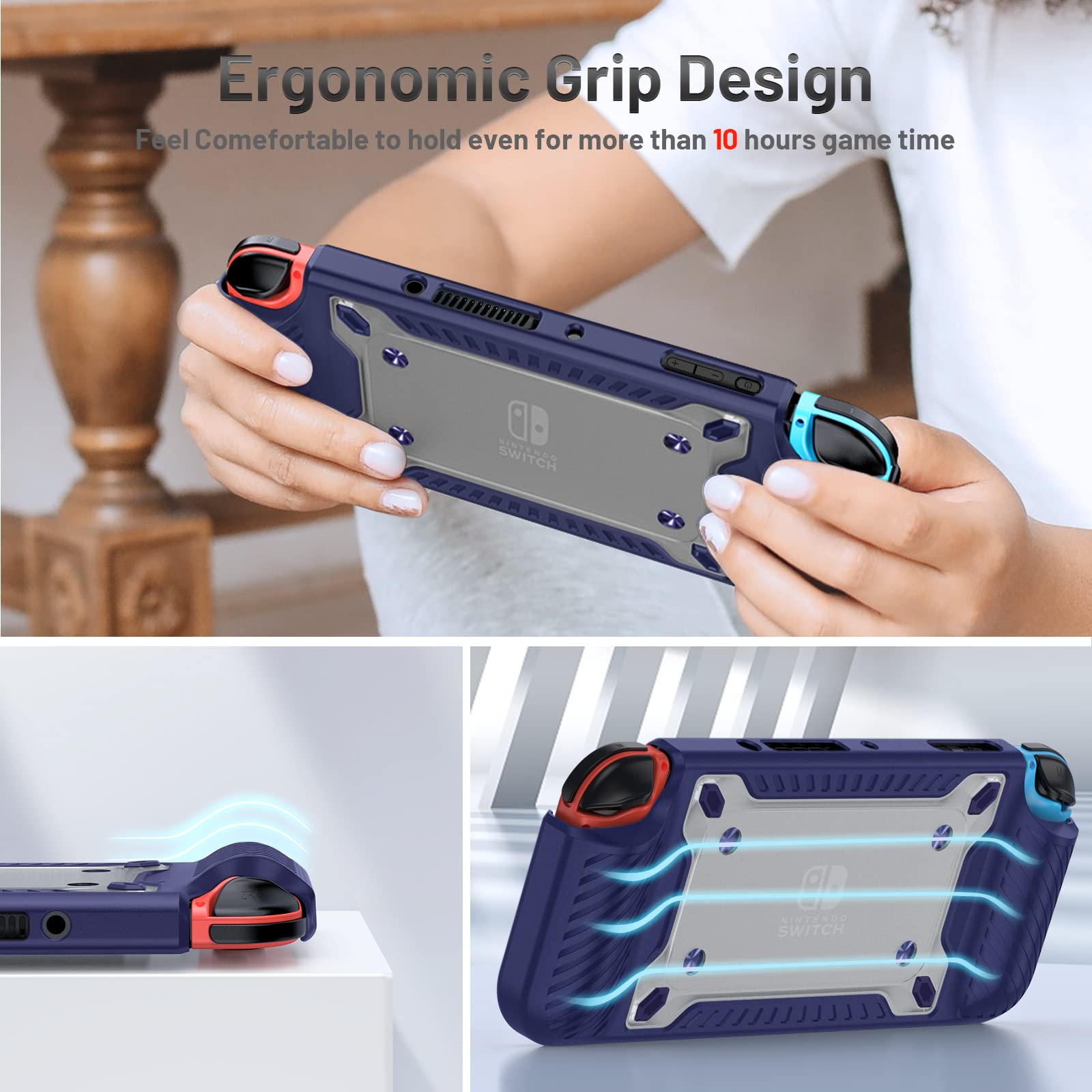 ykooe for Nintendo Switch OLED 2021 Case, Silicone Shockproof Protective Grip Cover, Blue