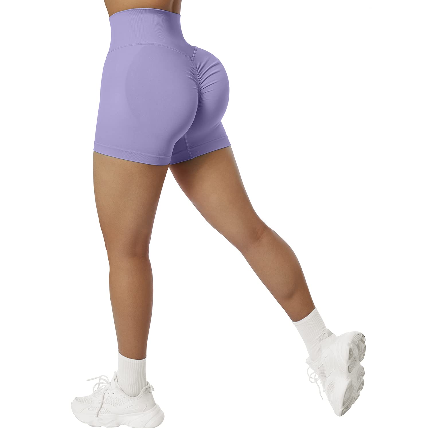 RUUHEE Women Seamless Scrunch Butt Contour Yoga Short 5" High Waist Booty Workout Biker Shorts(Small,Leopard)