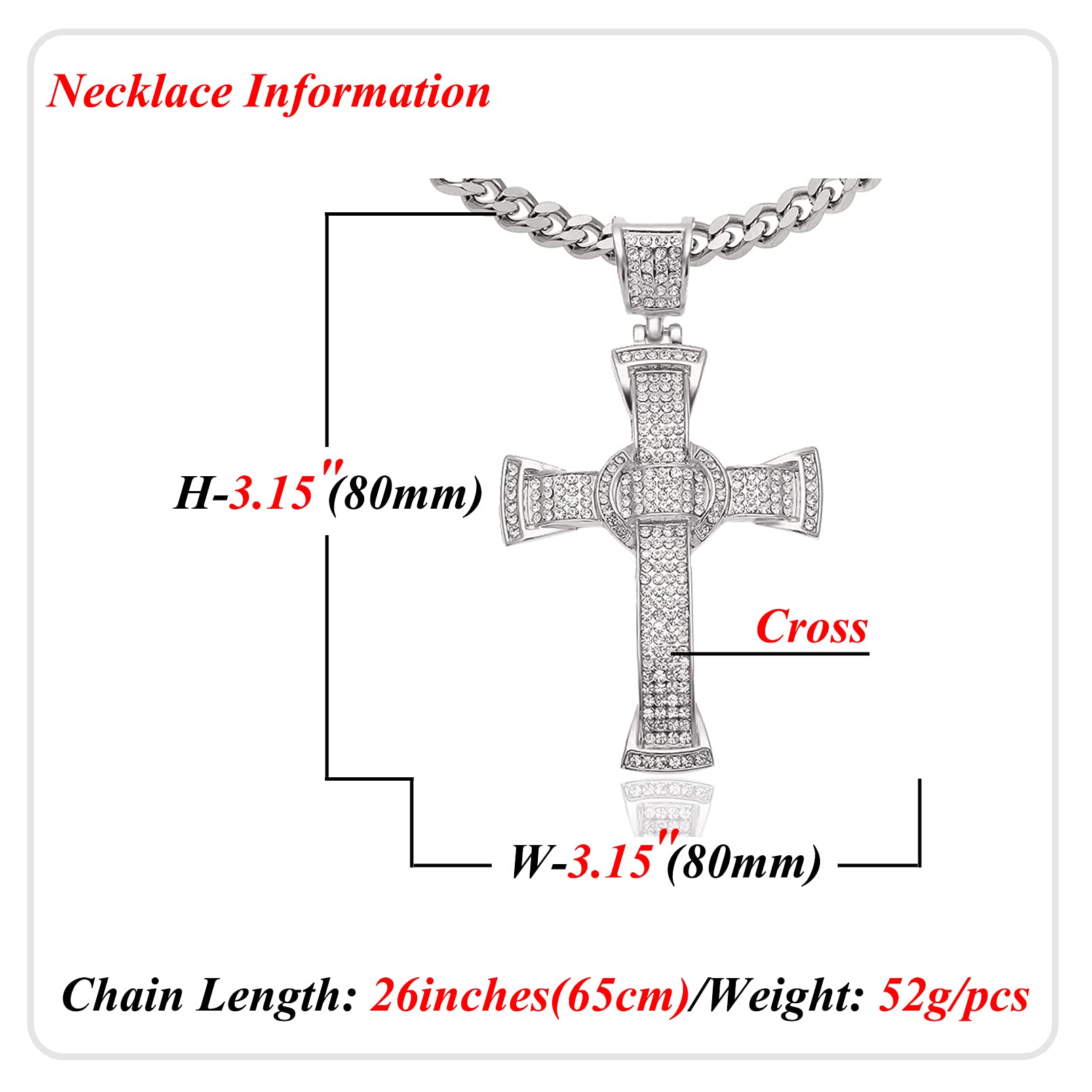 Nsitbbuery Hip Hop DJ Rapper Cross Pendant Iced Out Necklace