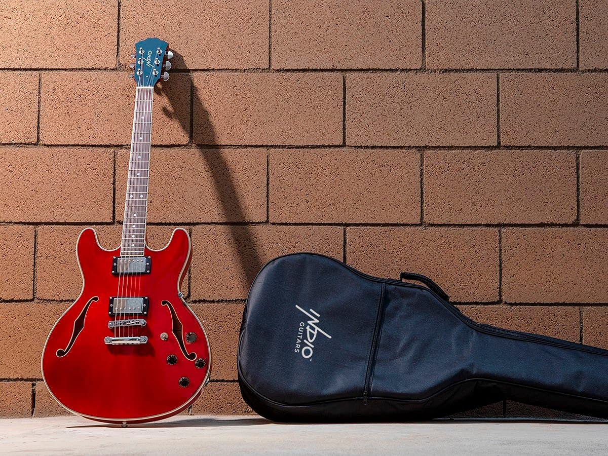 Monoprice Boardwalk Semi Hollow Body Electric Guitar - Right Handed, HH Pickups, Gig Bag, Red - Indio Series