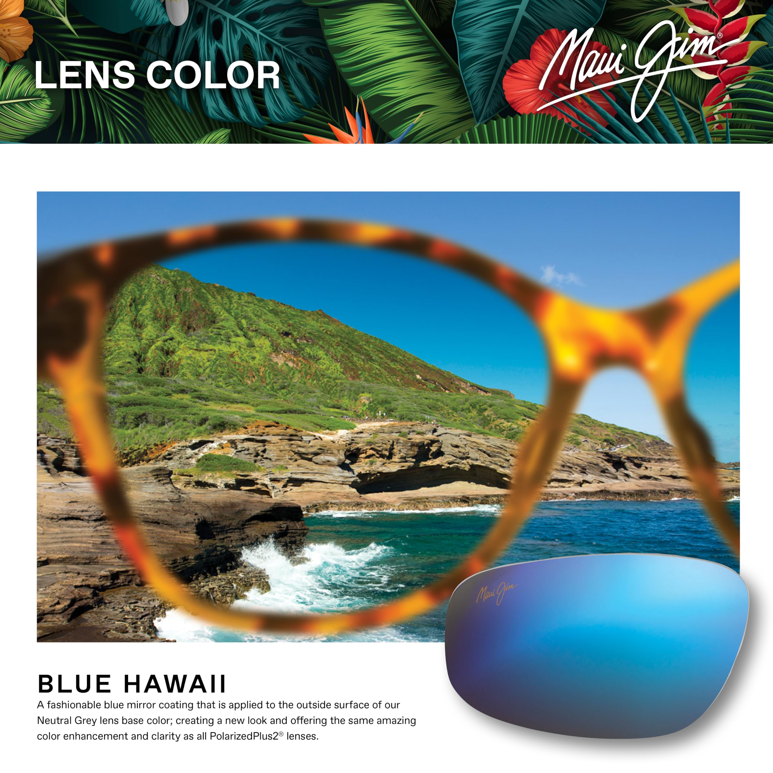 Maui Jim Men's and Women's Kawika Polarized Classic Sunglasses, Crystal/Blue Hawaii, Medium
