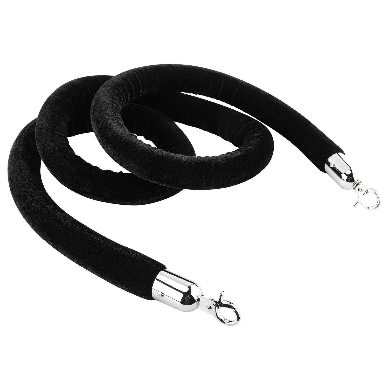 NovelBee 2 Pack of 6.6 Feet Velvet Rope with Stainless Steel Hooks,Crowd Control Stanchion Post Queue Line Barrier (Silver Hook, Black)