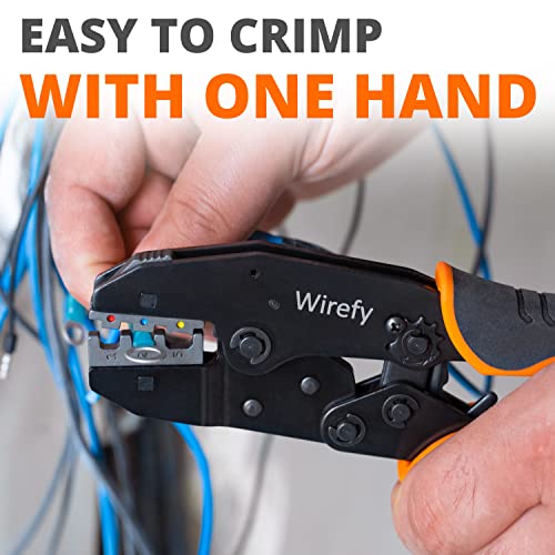 Wirefy Crimping Tool Set 8 PCS - Ratcheting Wire Crimper - Heat Shrink, Non-Insulated, Open Barrel, Flag, Ferrule Connectors