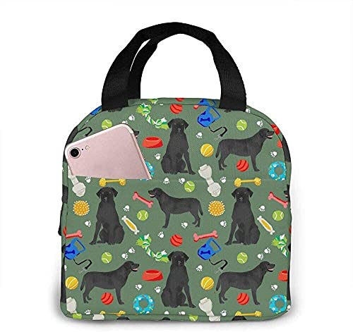 SHENGBAO Lunch Bag Black Lab Dog Cute Labrador & Toys Lunch Box Insulated Bag Tote Bag For Men/Women Work Travel, one size