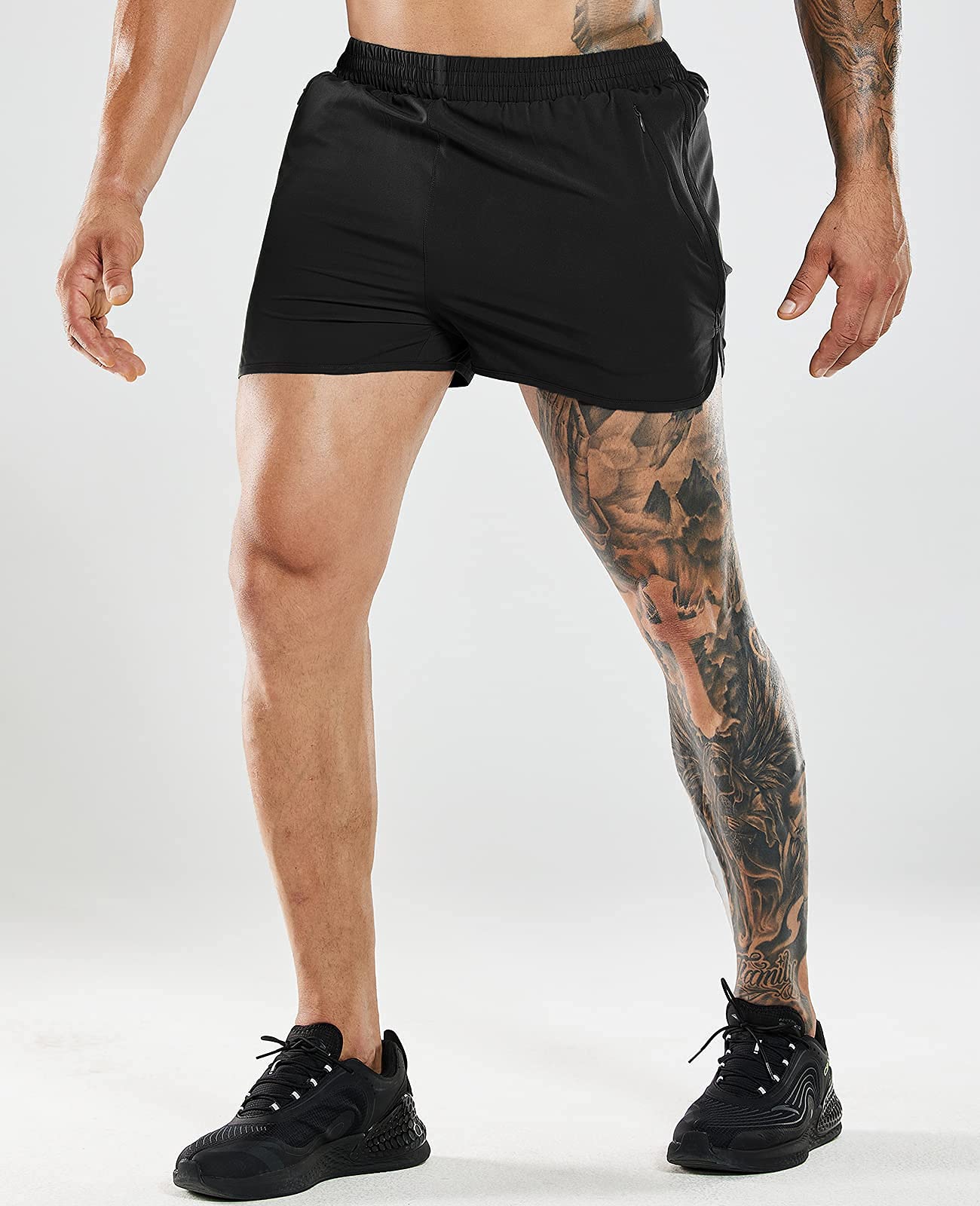 MIER Men's 3 Inches Quick Dry Running Shorts Water Resistant Lightweight Athletic Workout Training Activewear with Liner Zip Pockets Black M