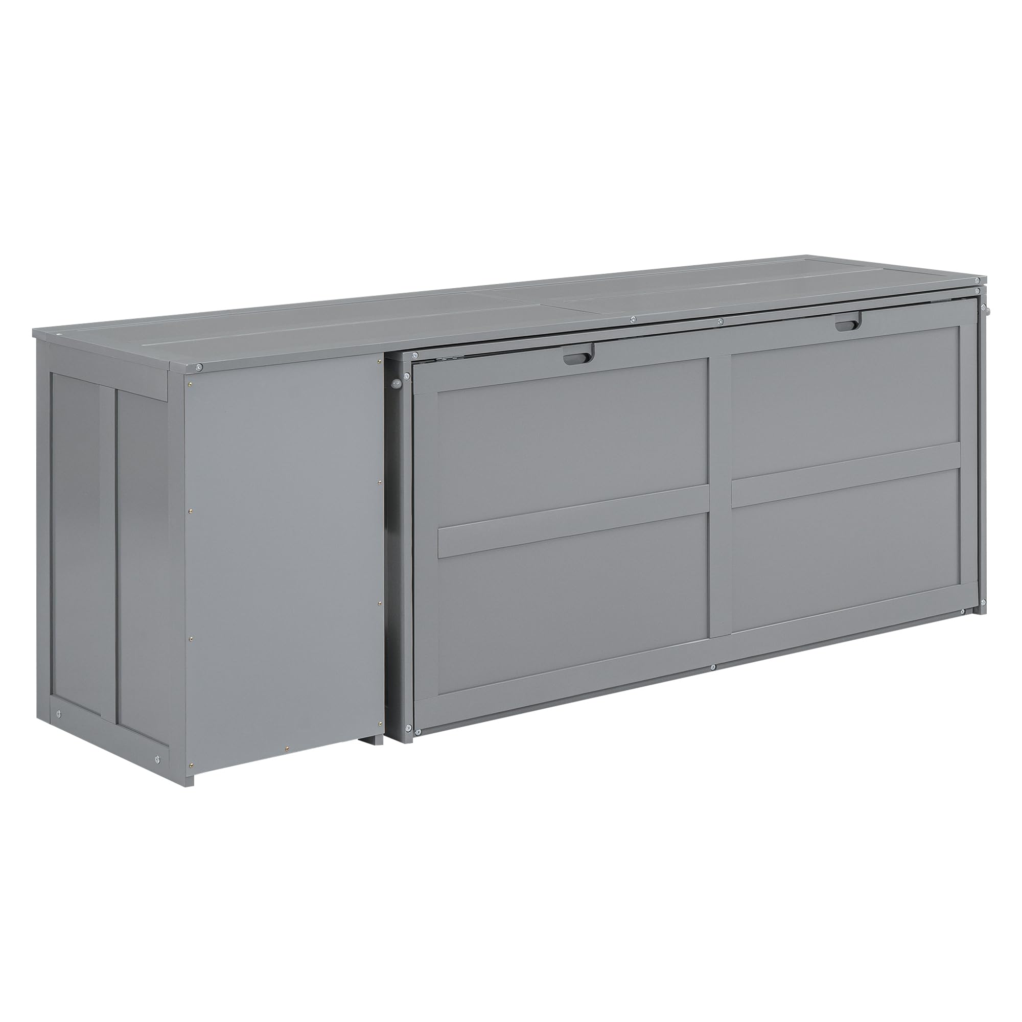 Melpomene Queen Size Murphy Cube Cabinet Bed with Rotable Desk, Wood 65-inch Space-Saving Bed Chest with Side Little Shelves for Guest Room Home Office