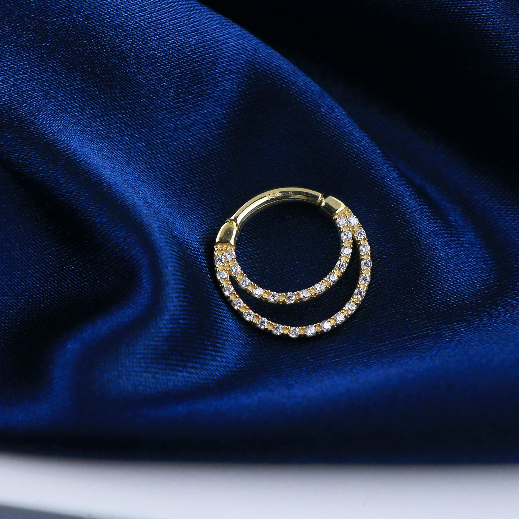 OUFER 14K Solid Gold Daith Septum Rings Double Layer Clear CZ Paved Daith Helix Earrings Septum Piercing Jewelry