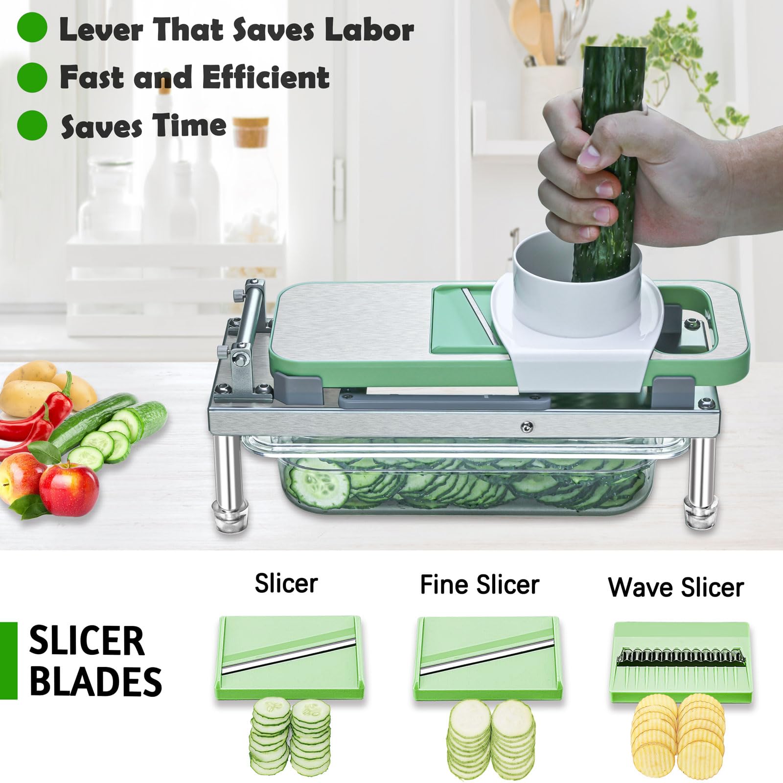 Vegetable Chopper, Veggie Chopper With 8 Blades, Onion Chopper with Container, Pro All-in-1 Food Chopper Vegetable Cutter, Grater, Dicer, Mandoline Slicer, Stainless steel materials Salad Chopper