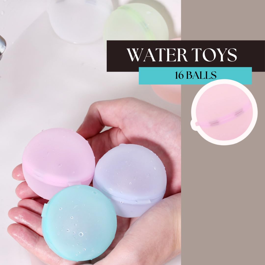 N3ST 16 Pack Reusable Magnetic Water Balloons + Storage Bag | Quick Fill Splash Balls | Refillable Silicone Water Bombs | Perfect for Pool Parties, Birthdays, and Summer Fun
