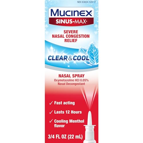 Mucinex Sinus-Max Nasal Spray Decongestant, 12 Hour Over-The-Counter Medication Nose Spray for Sinus Relief, Nasal Decongestants For Adults & Sinus Congestion, Cooling Menthol, 0.75 Fl Oz (Pack of 3)
