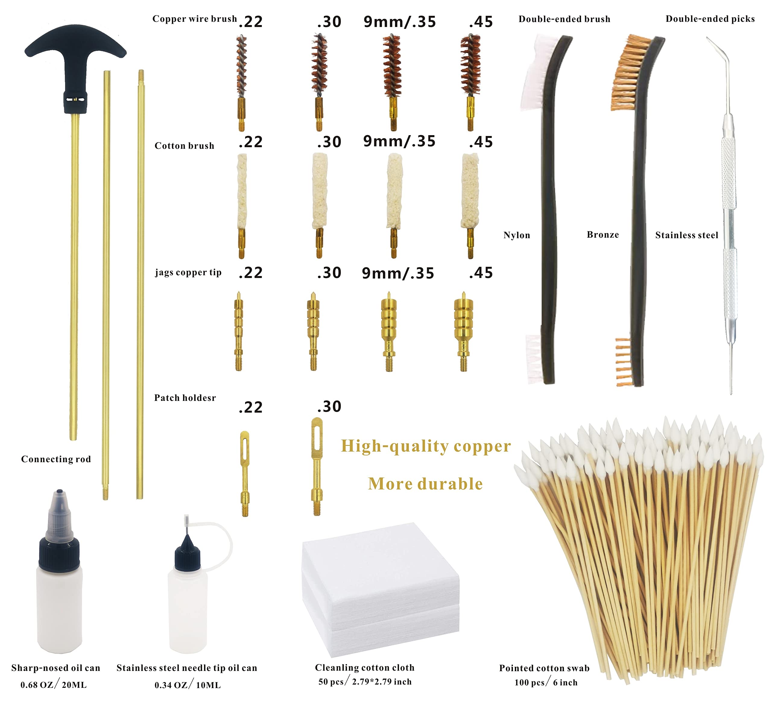 Romanideal Universal Gun Cleaning Kit 25 Pieces .22.30 9mm .45 Caliber Gun Cleaning Brushes Copper Cleaning Rod 8-32 Thread and Other Gun Cleaning Accessories