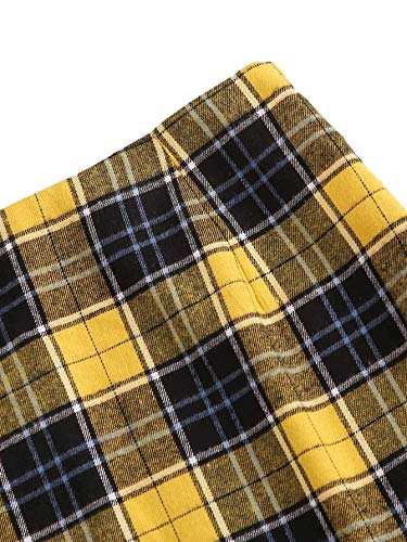 MakeMeChic Women's Plaid Skirt High Waisted Pencil Mini Skirt Yellow Navy XL