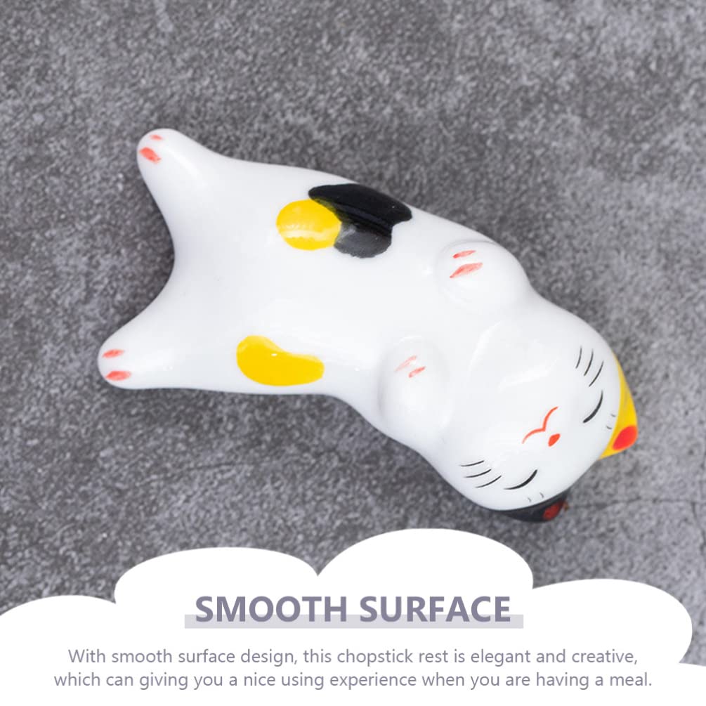 SHERCHPRY Cute Cat Ceramic Chopsticks Holder Stand Rest Lucky Cat Spoon Fork Knife Stand Animal Party Decoration For Holiday Party Dining Table 5pcs