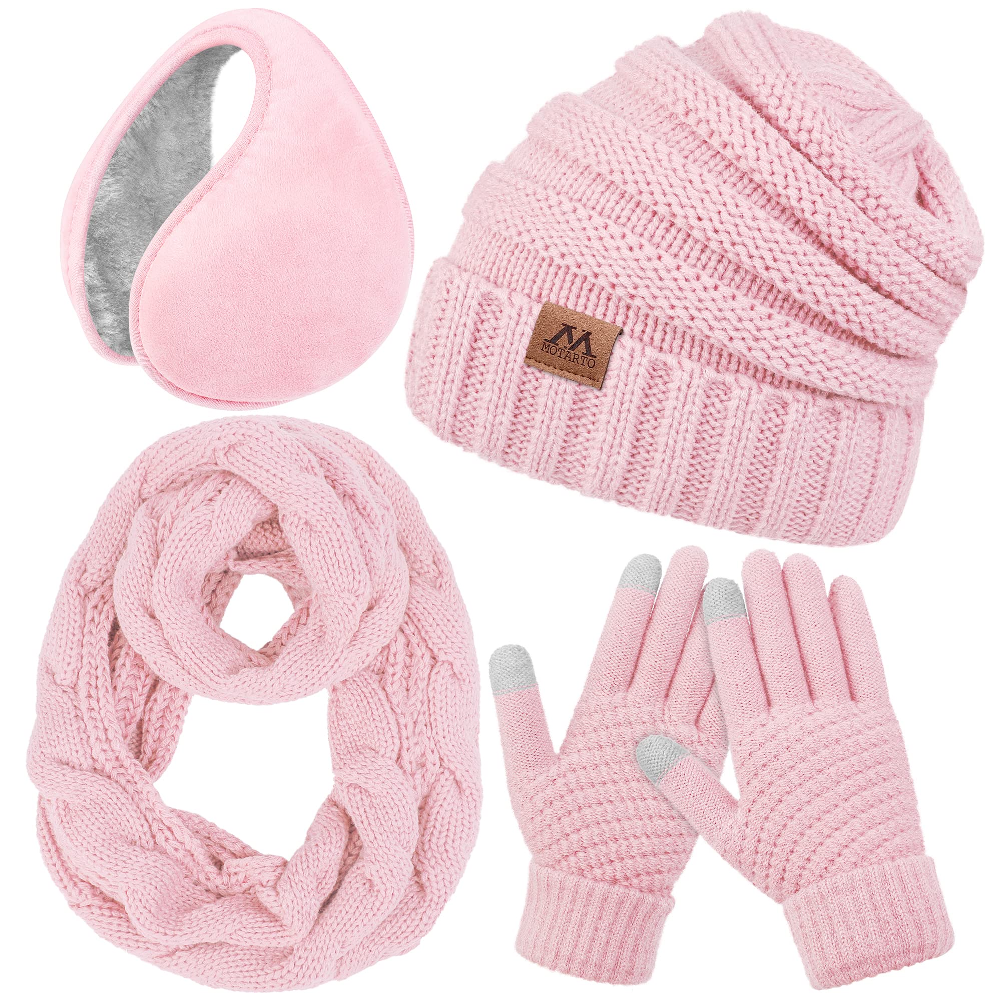 Motarto Winter Warm Set Knitted Scarf Beanie Hat Touchscreen Gloves Ear Warmer Cold Weather Gear for Men or Women