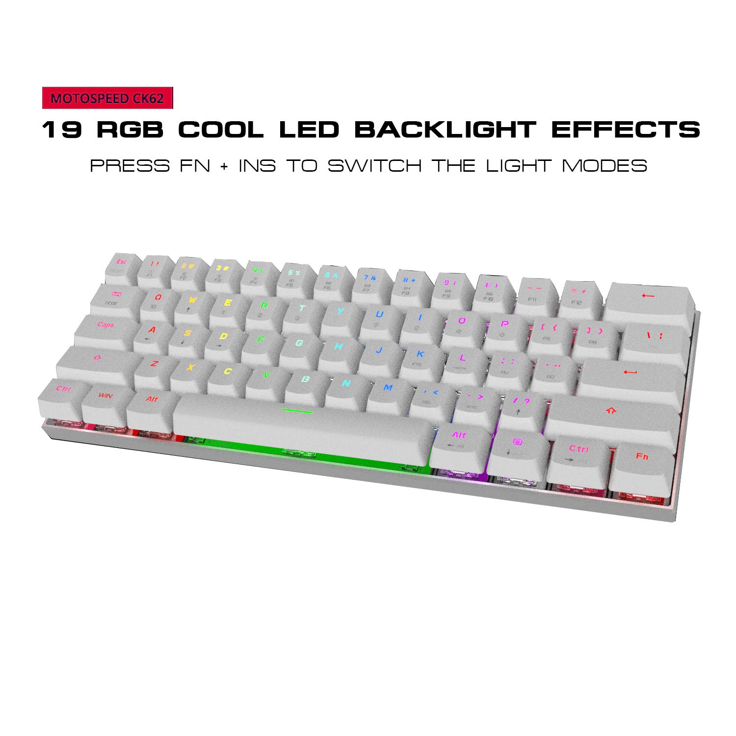 MOTOSPEED 60% Dual-Mode BT5.0/Type-C Mechanical Keyboard, 61 Keys Bluetooth Mechanical Keyboard,Gaming/Office Keyboard for PC/Mac Gamer (Blue Switch, White)