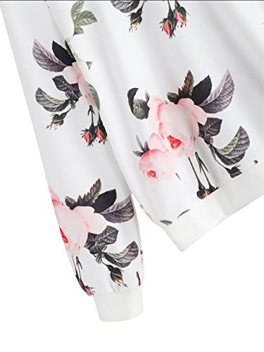 Romwe Girl's Kids Casual Floral Pirnt Long Sleeve Round Neck Sweatshirt White 140