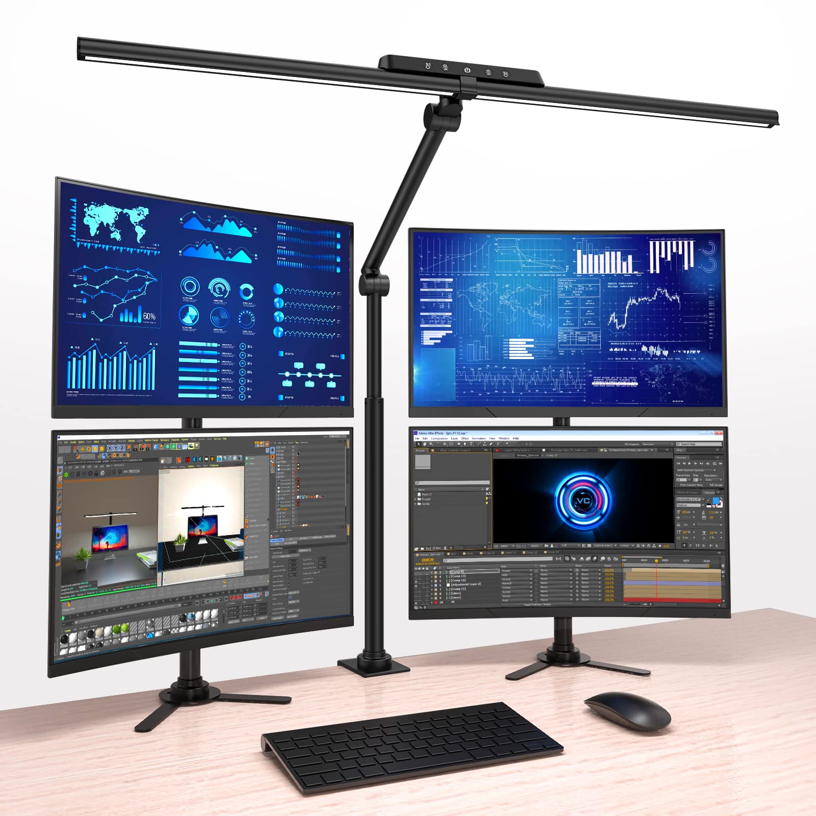 OOWOLF CRI 95 LED Task Lamp with Clamp, 24W Super Bright Desk Lamp, 168 Pcs SMD LED, Metal 32" Wide Lamp, Stepless Brightness Dimmable, Task LED Light for Home Office, Workbench, Architect, Eye-Caring