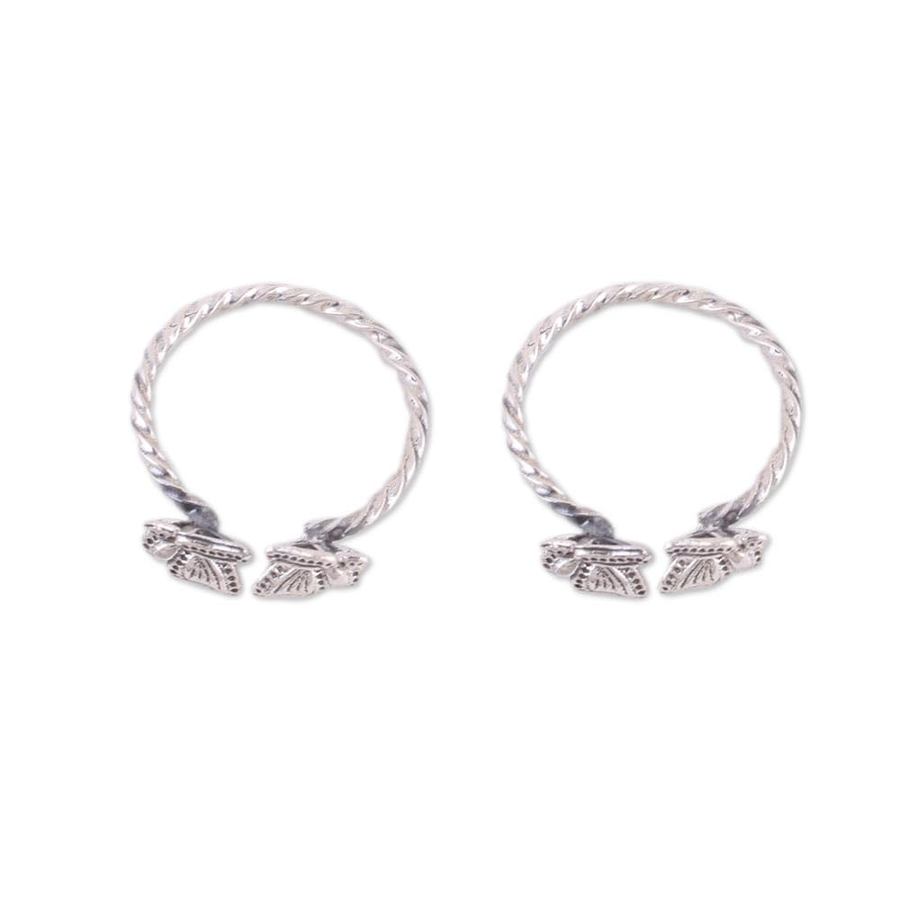 NOVICA Artisan Handmade Sterling Silver Toe Rings Twisted with Butterfly Accents from India Pair No Stone Animal Themed [ 1 mm W] ' Butterfly Meeting' Pair