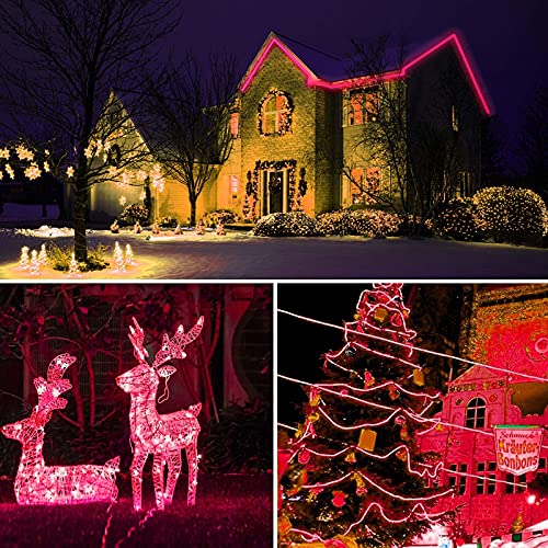 Oluote Solar Rope Lights, 200 LEDs 66ft/20M/2 Modes Waterproof Solar String Copper Wire Light, Outdoor Rope Lights for Garden Yard Path Fence Tree Wedding Party Decorative (Red, 66ft)