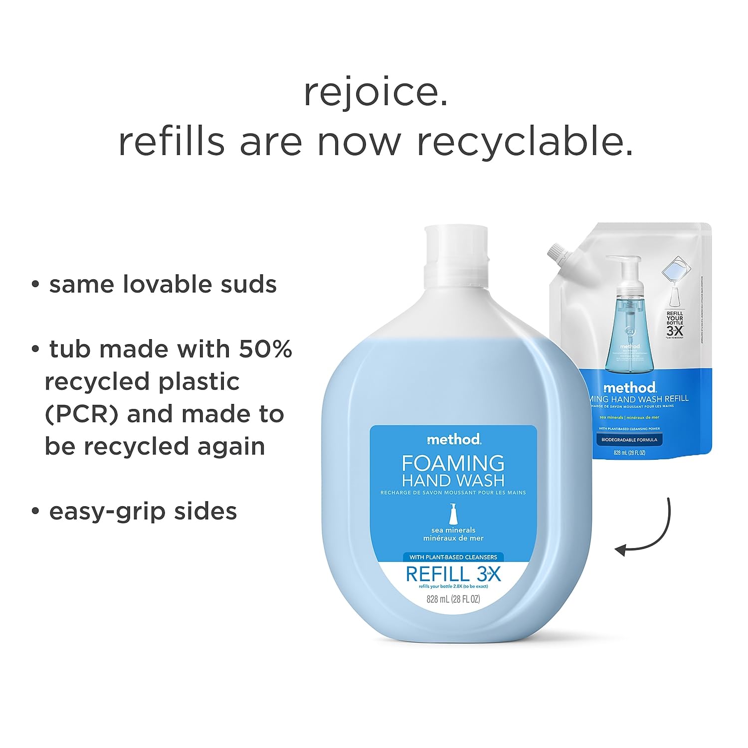 Method Foaming Hand Soap Refill, Sea Minerals, Recyclable Bottle, Biodegradable Formula, 28 oz, (Pack of 1)