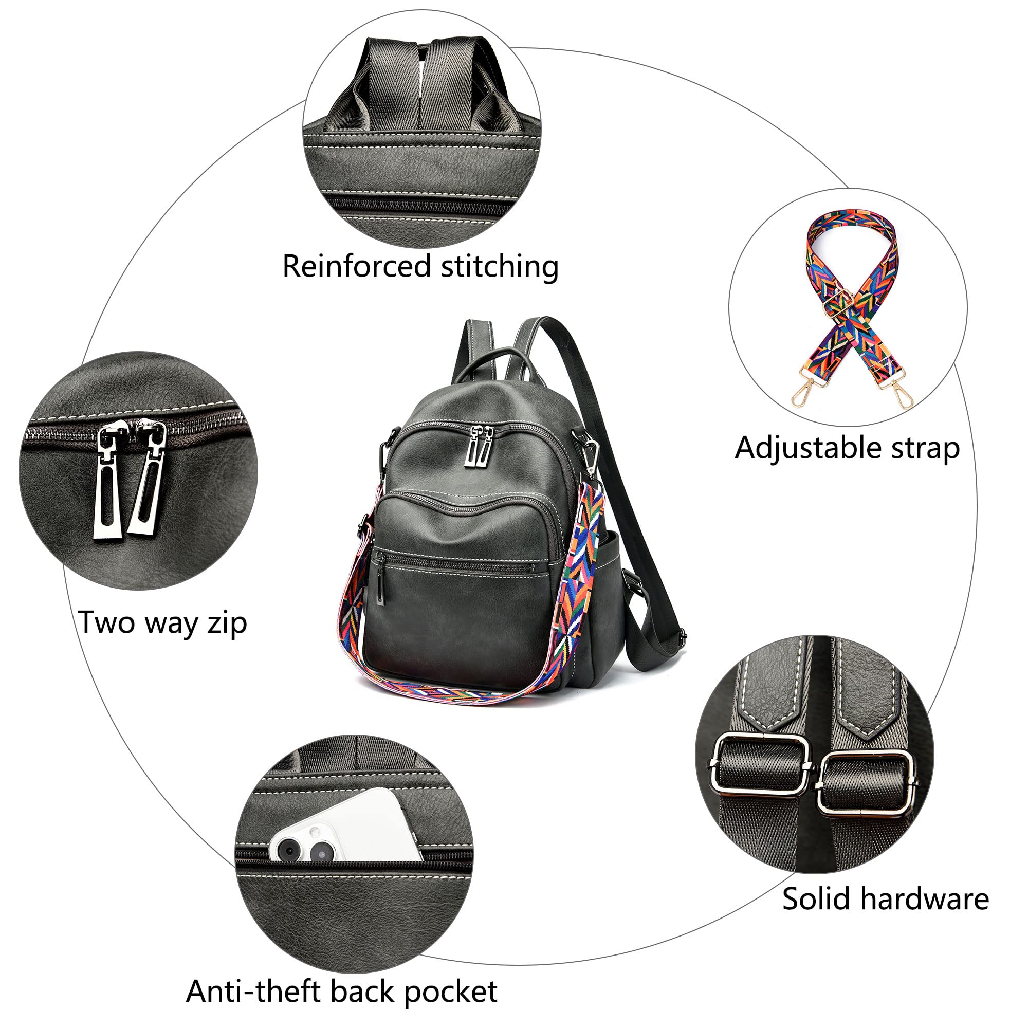 Mistour Genuine Leather Backpack Purse for Women Convertible Fashion Travel Soft Real Leather Purse Backpack for Womens (Black)