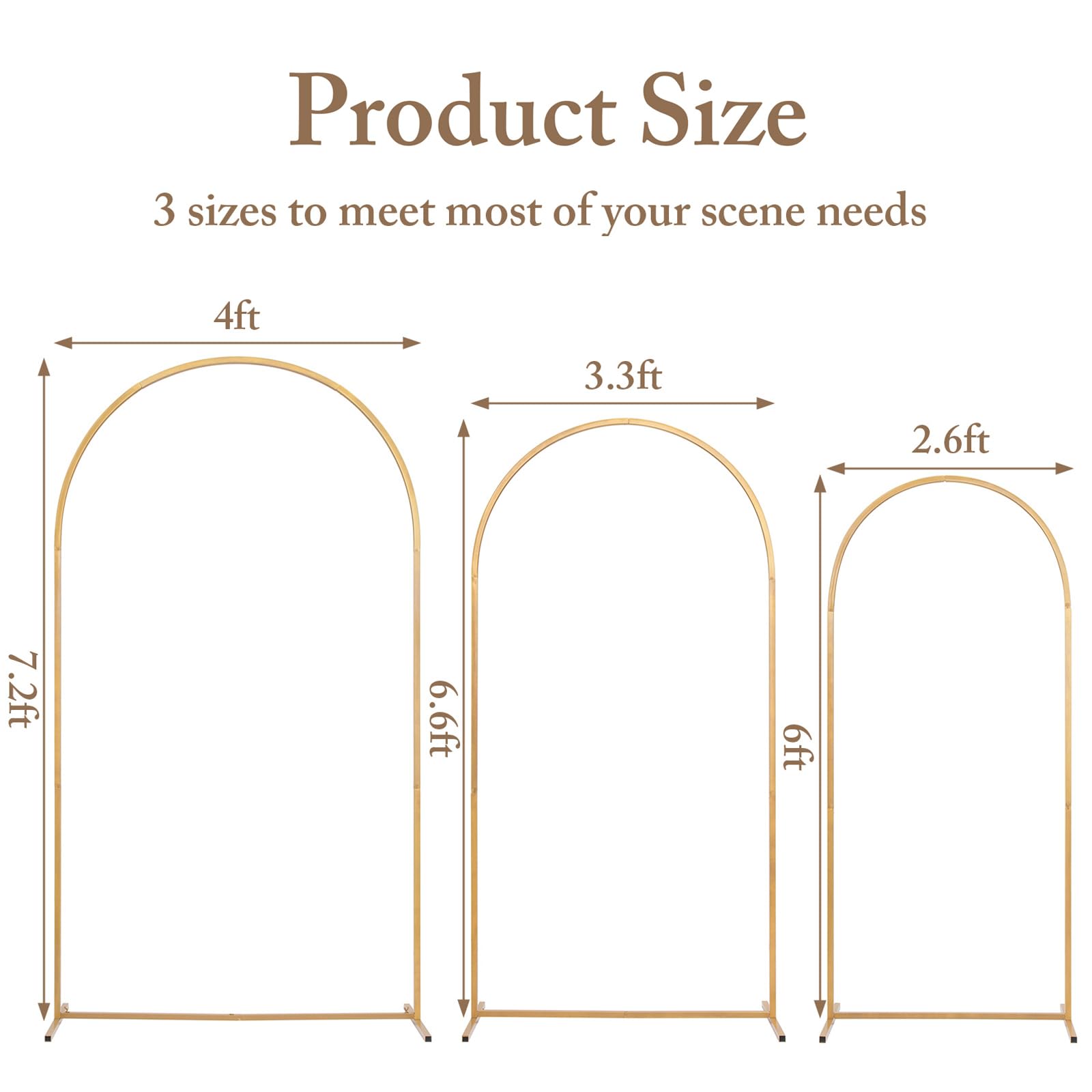 Toolterritary Metal Arch Backdrop Stand and Cover Set, 7.2FT, 6.6FT, 6FT Wedding Arch Frame, Easy to Assemble, Gold Arch Stand for Birthday, Party, Baby Shower, Graduation Ceremony