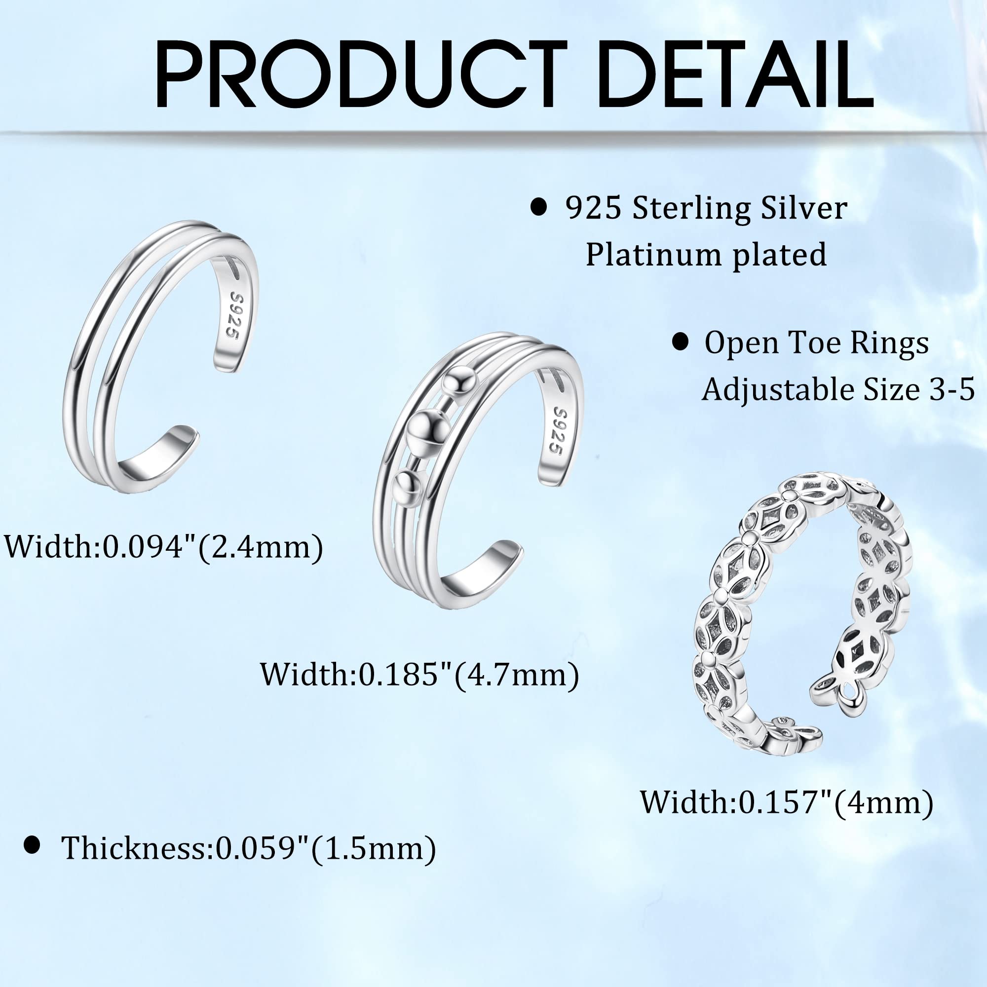 Sllaiss 925 Sterling Silver Toe Rings For Women Summer Beach Moon Star Flower Adjustable Open Toe Rings Stackable Vintage Knuckle Rings(Set 1)