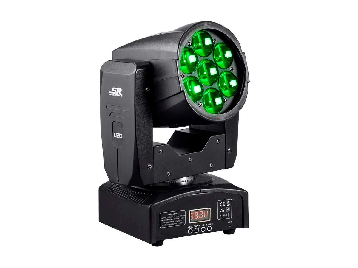 Monoprice Stage Wash Moving Head - RGBW, 7x 12-Watt LEDs, With Zoom, Includes Built-In Auto and Sound Active Programs - Stage Right Series