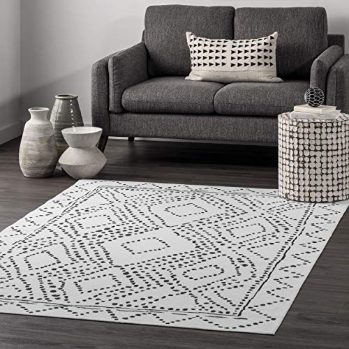 nuLOOM Mila Machine Washable Diamond Trellis Ultra Thin Area Rug, 5' x 8', Ivory