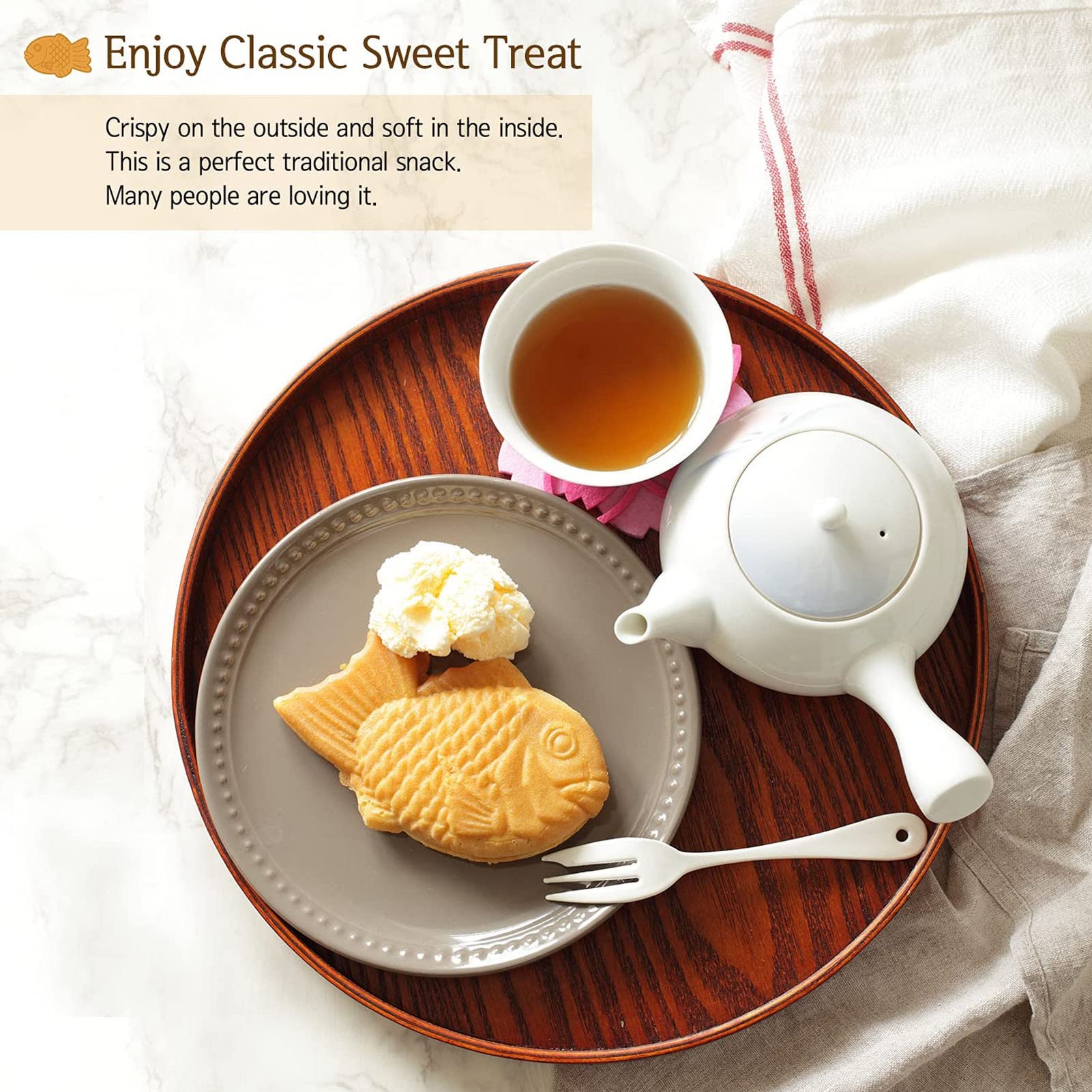 Taiyaki Fish Shaped Cake Pan, Non stick Waffle Cake Maker with Anti Scalding Handle, Pancake Baking Double Pan ,Non Stick