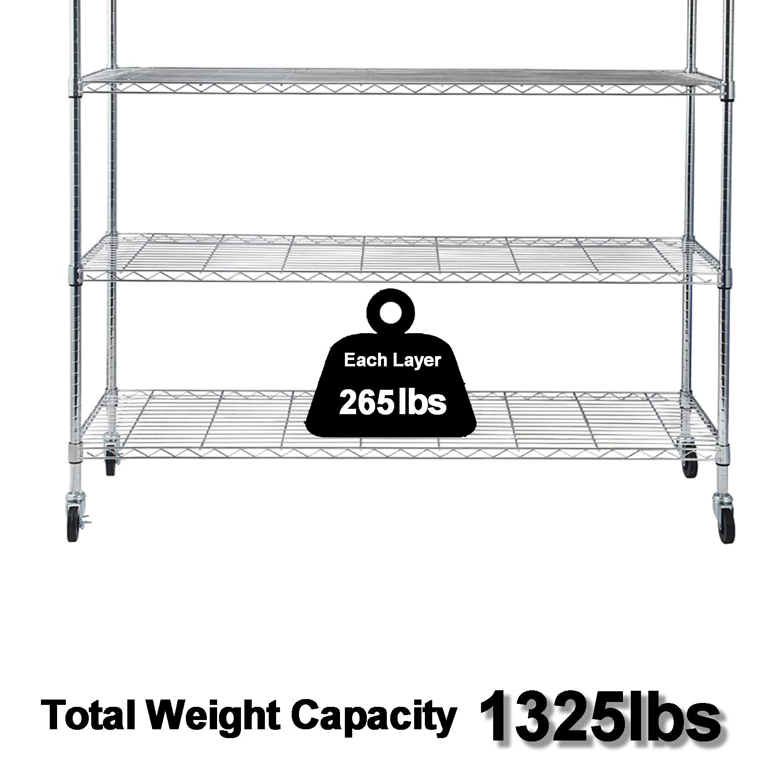 Ymlpre Commercial 5 Tier Steel Wire Shelving Unit with Wheels Ultradurable Heavy Duty Metal Storage Rack Organizer for Garage, Warehouse, Office, Restaurant, Classroom, Kitchen, 5-Tier with Wheels