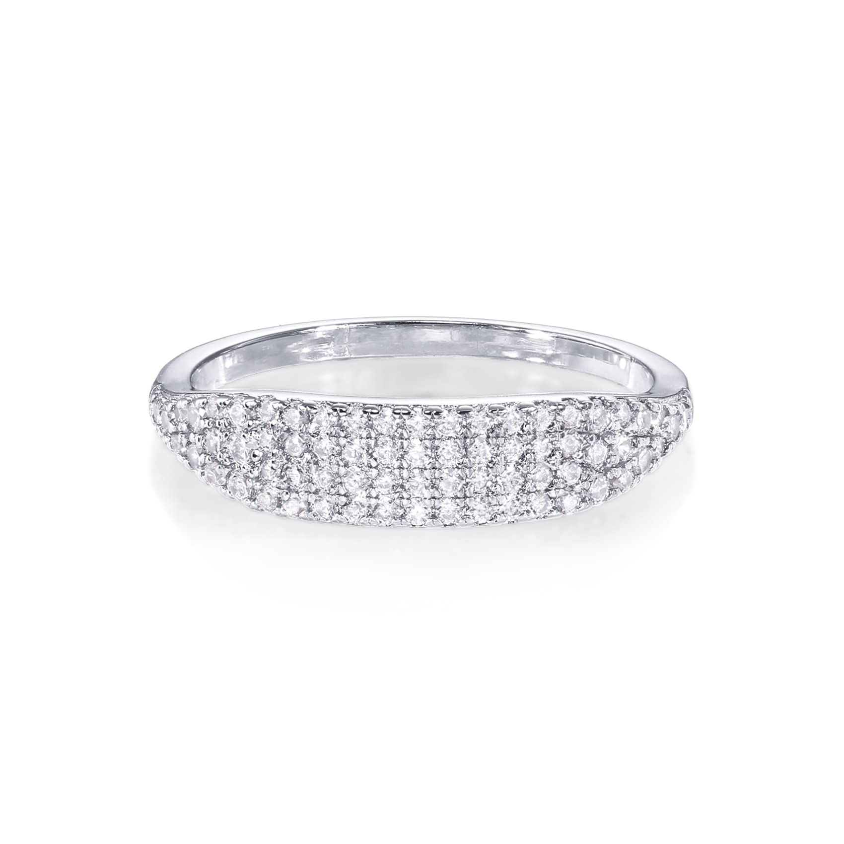 PAVOI 14K Gold Plated Slim Signet Ring with Sparkling Cubic Zirconia | Lightweight Dainty Statement Rings for Women (White Gold, 6)