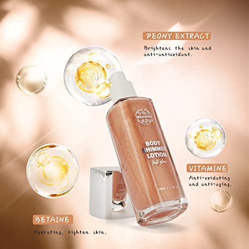 VIOLA HOUSE Body Shimmer Body Luminizer, Waterproof Moisturizing and Glow For Face & Body Liquid Highlighter, Radiance All In One Makeup Shimmer Body Lotion -100ML/3.38oz(Shallow Bronze)