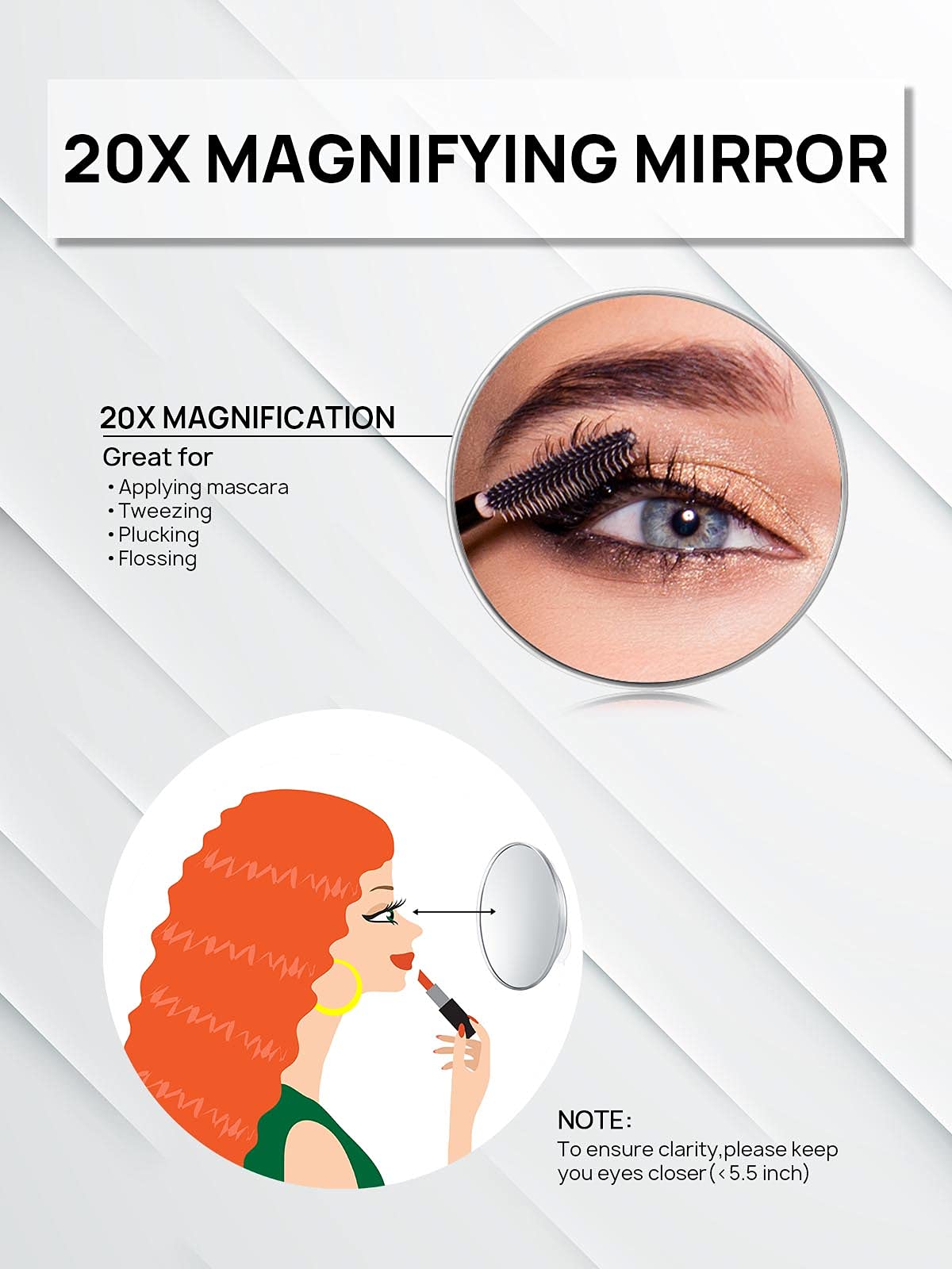 OMIRO Bathroom Mirror, 6 Inch 20X Magnifying Makeup Mirror(Transparent Silver,Round)
