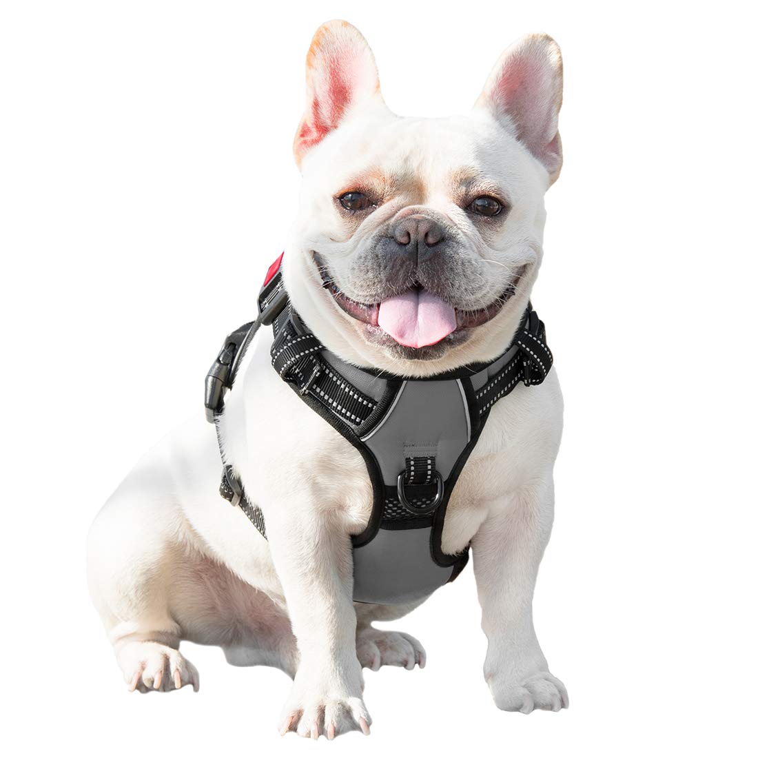 PHOEPET No Pull Dog Harness Medium Reflective Front Clip Vest with Handle,Adjustable 2 Metal Rings 3 Buckles,[Easy to Put on & Take Off](M, Grey)