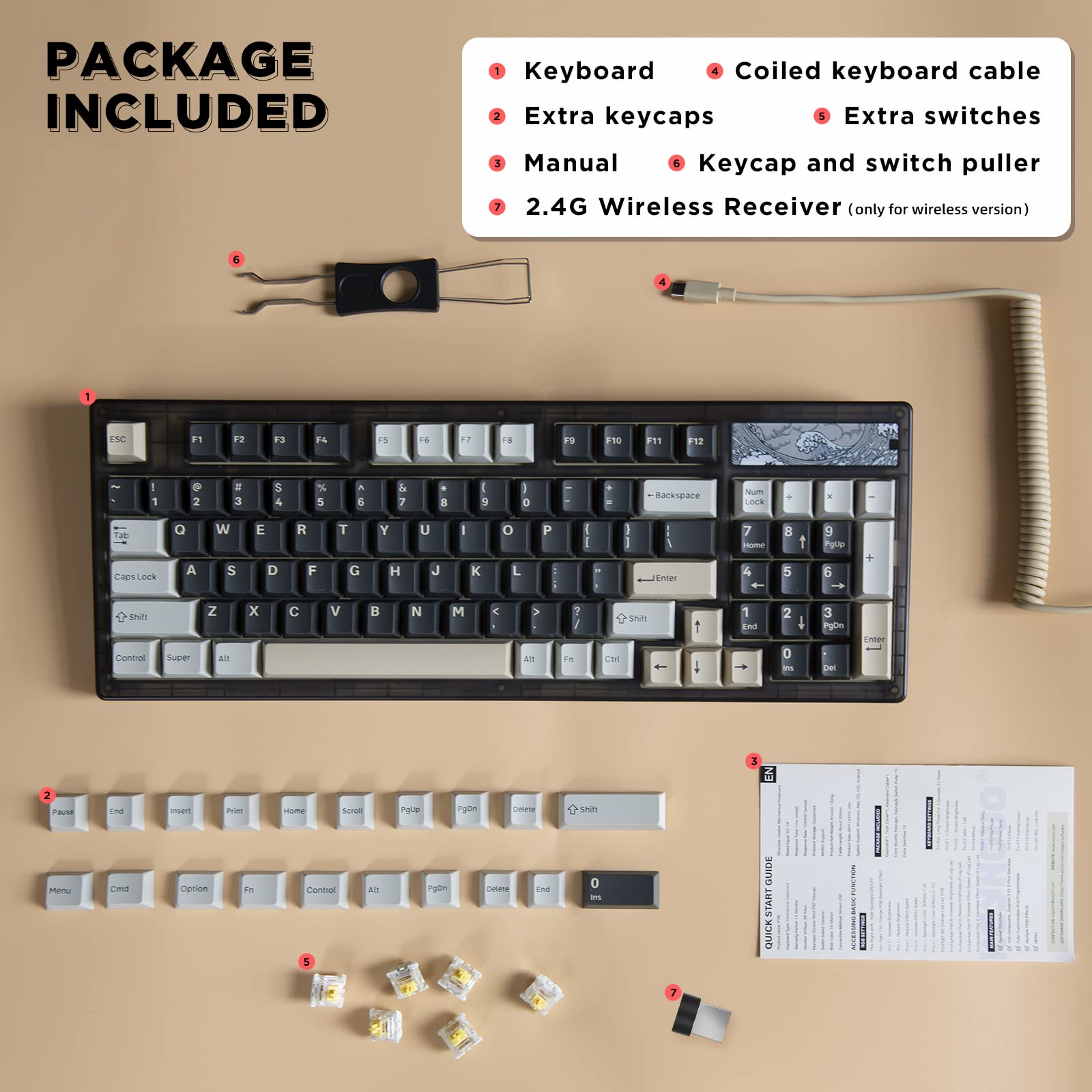 YUNZII Keynovo IF98 Pro Tri-Mode Wireless Bluetooth Hot Swappable Gasket Mechanical Gaming Keyboard 98 Key 96% 1800 Layout RGB Backlight for Mac & Win (Gateron G Pro Black, Wireless Black)