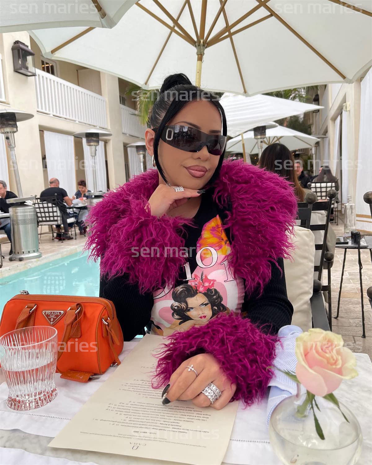 SENMARIES Wrap Around Y2K Sunglasses for Women Shield Jeweled Sun Glasses Retro Frameless Eyewear