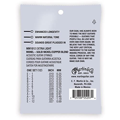 Martin Retro 12-String Acoustic Guitar Strings, Extra Light .010-.047 (MM1012)