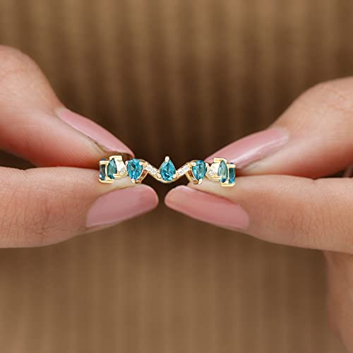 Rosec Jewels Real London Blue Topaz Eternity Ring, Stackable Wedding Anniversary Jewelry for Women, Aaa Quality, 14K Yellow Gold, Size:US 9.00