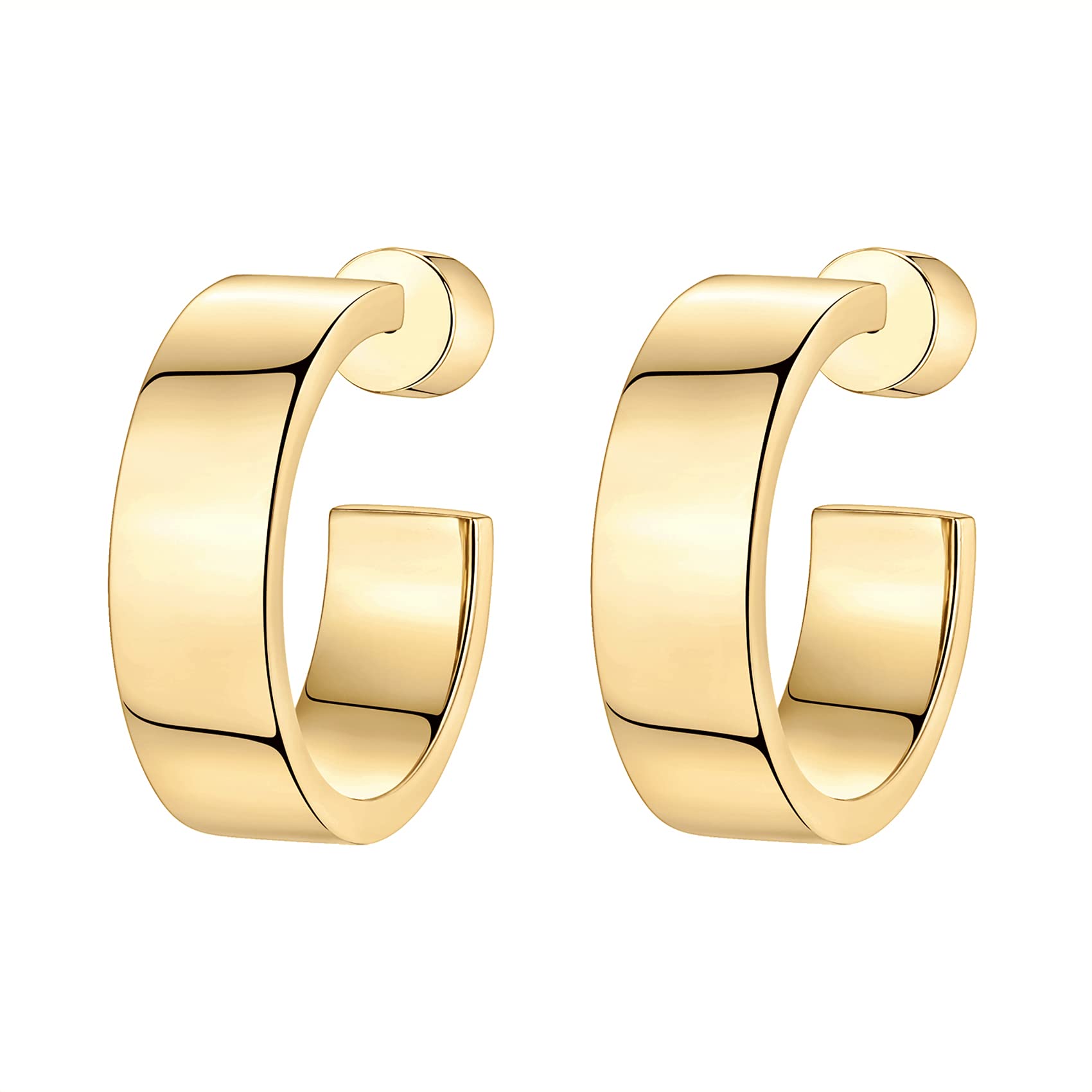 PAVOI 14K Yellow Gold Plated Square Edge Hoop Earrings for Women | Chunky 15MM Diameter Hoop Earrings