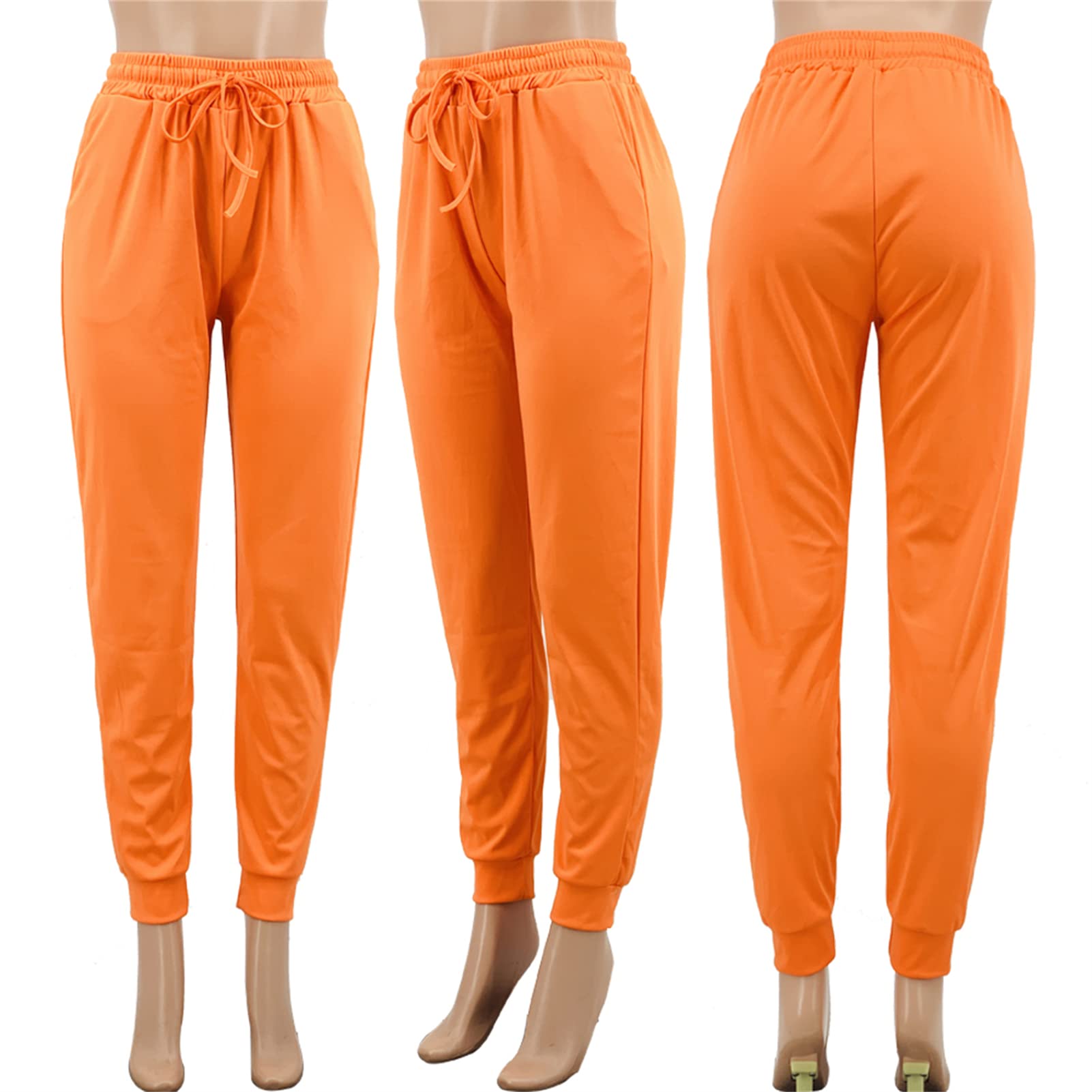 Salimdy Plus Size Pants for Women Active Casual Lounge Joggers Lightweight Comfy Yoga Pants with Pockets Drawstring Workout Pants,Orange,XXX-Large