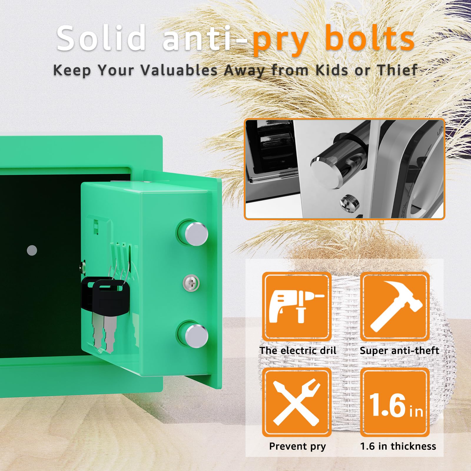 PATRON small safe box with key,mini safe for money,small coin safes for home with code,little jewelry lock box for kids,Wall or Cabinet Safe for personal items,0.236 Cubic Feet Green