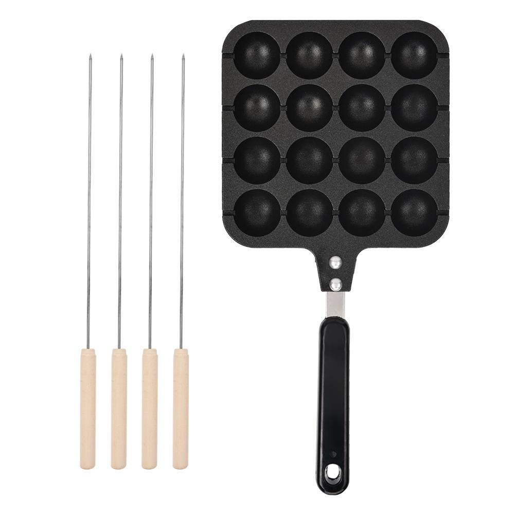 Takoyaki Pan, Non-stick Cast Aluminum Takoyaki Grill Pan with 4 Baking Needle, Ergonomic Design Takoyaki Maker, for Takoyaki and Round Pancakes