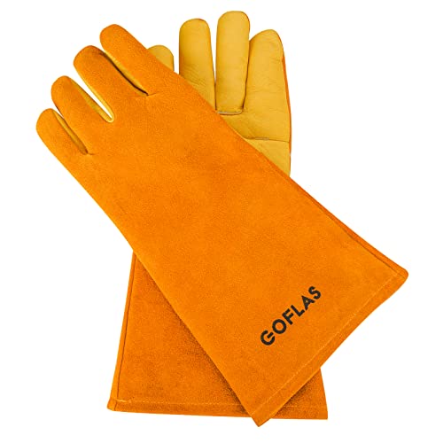 Welding Gloves, Welder Gloves 14 Inch Leather Heat Resistant Forge Welders Gloves for Mig/Tig/Arc Welder